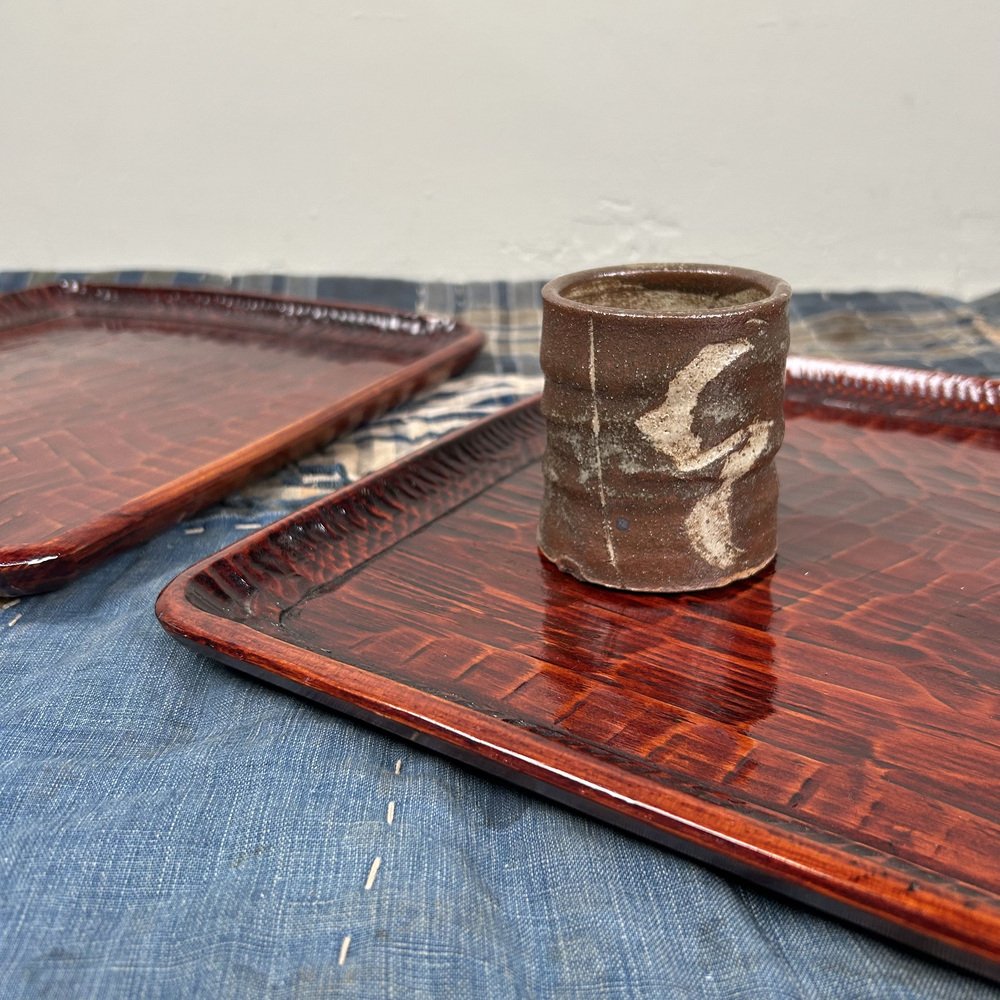 Mid-Century Japanese Carved Wood Trays, 1960s, Set of 2 for sale at Pamono