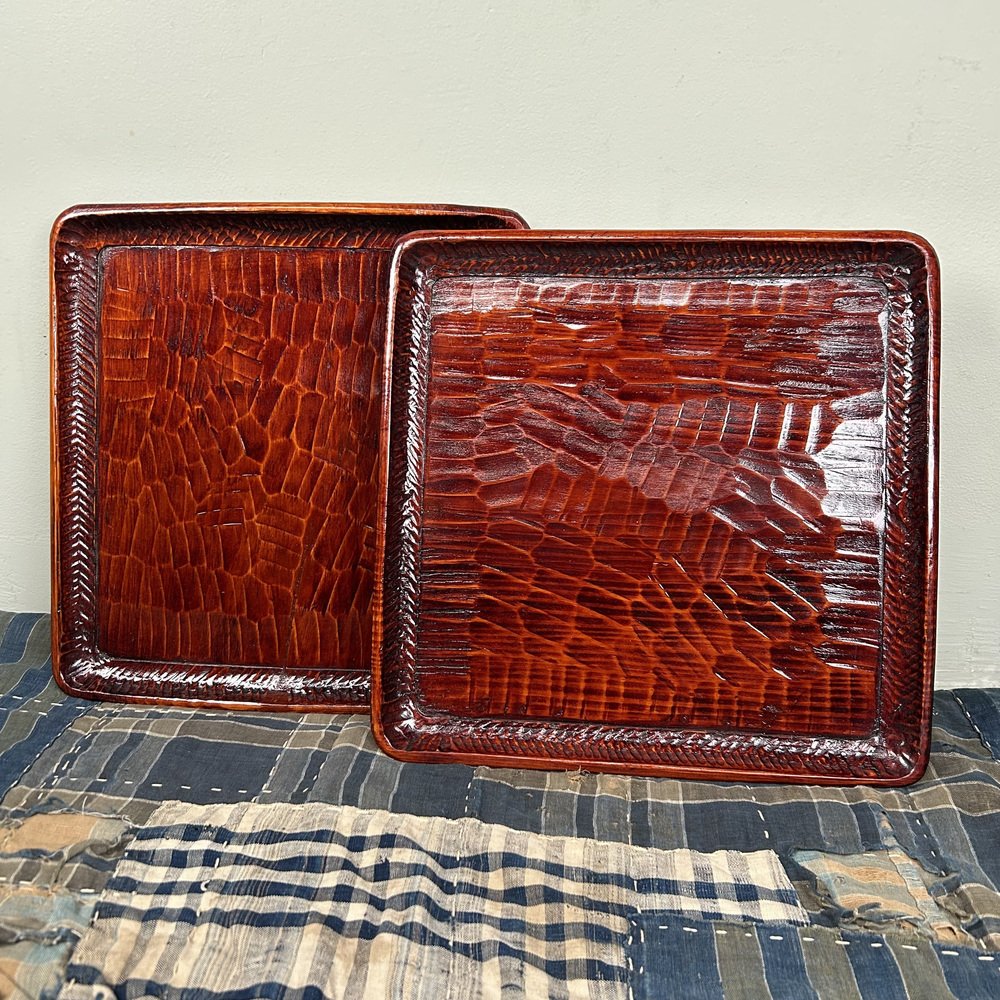 Mid-Century Japanese Carved Wood Trays, 1960s, Set of 2 for sale at Pamono