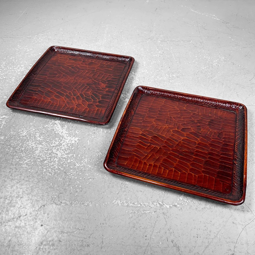 Mid-Century Japanese Carved Wood Trays, 1960s, Set of 2 for sale at Pamono