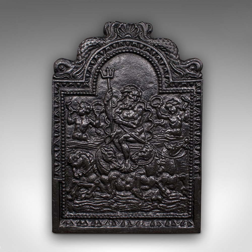 Antique English Relief Fire Back in Cast Iron, 1900 for sale at Pamono