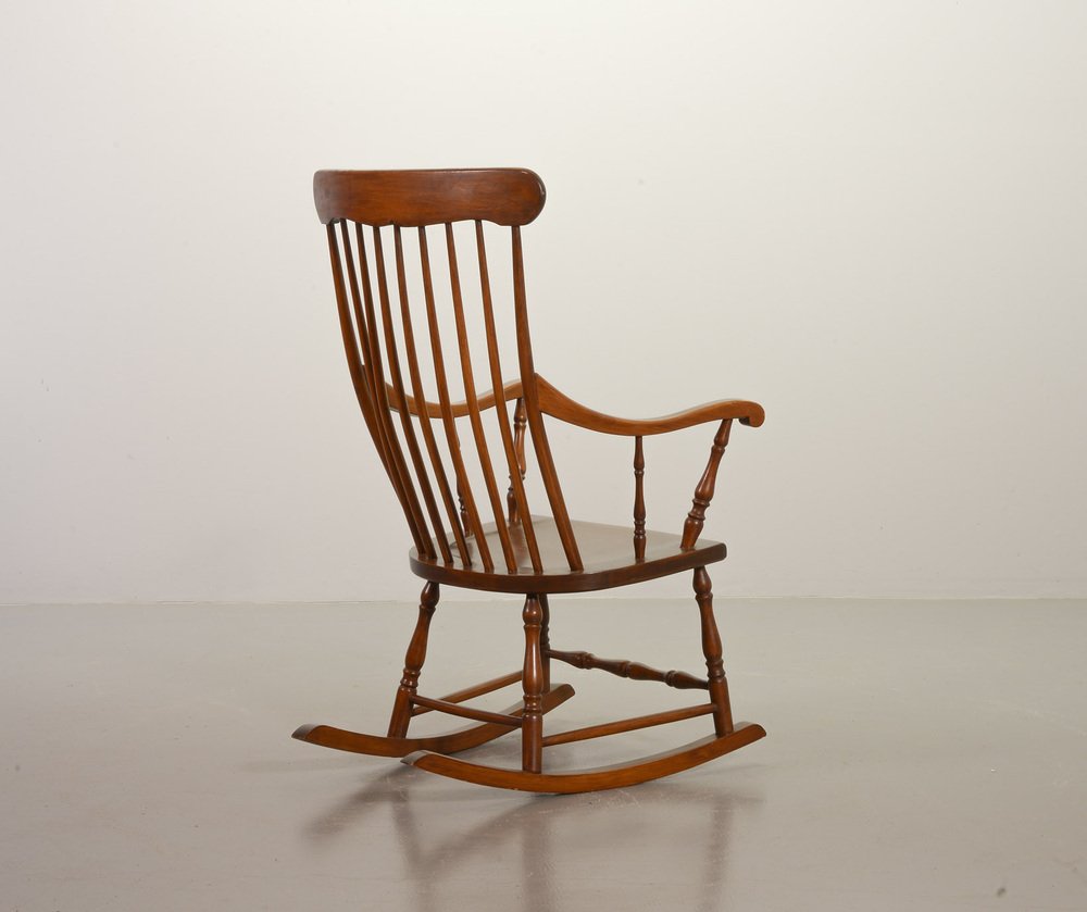 Vintage Oak High Spindle Back Rocking Chair, 1960s for sale at Pamono