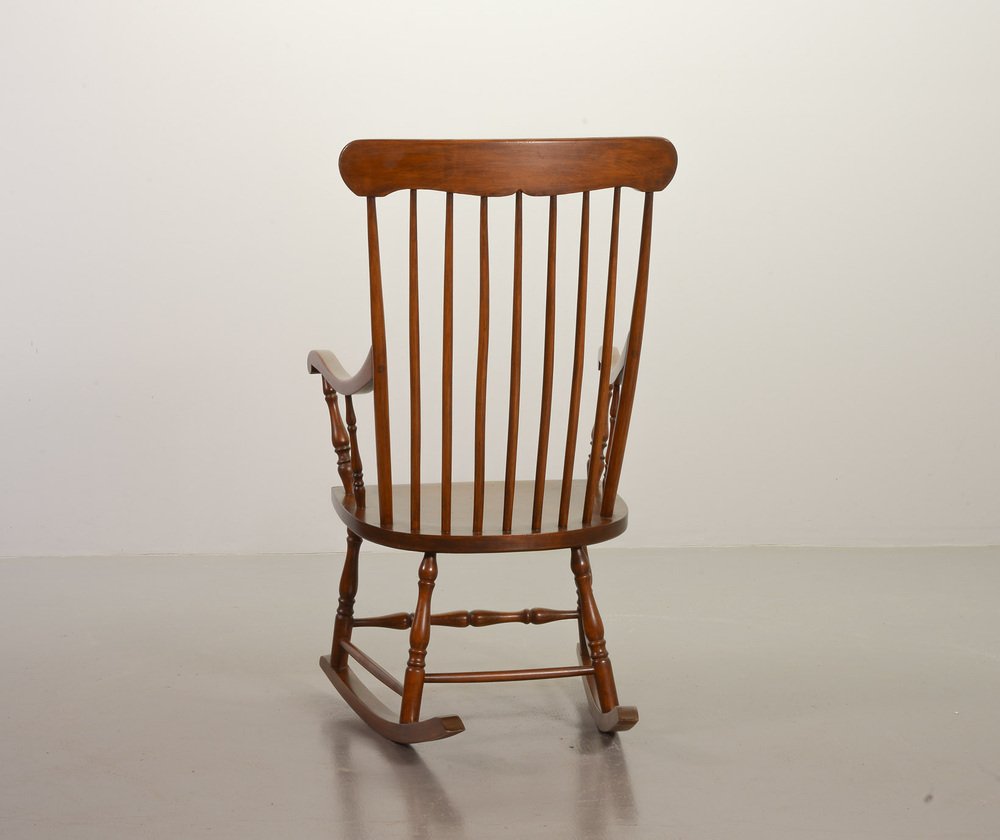 Vintage Oak High Spindle Back Rocking Chair, 1960s for sale at Pamono