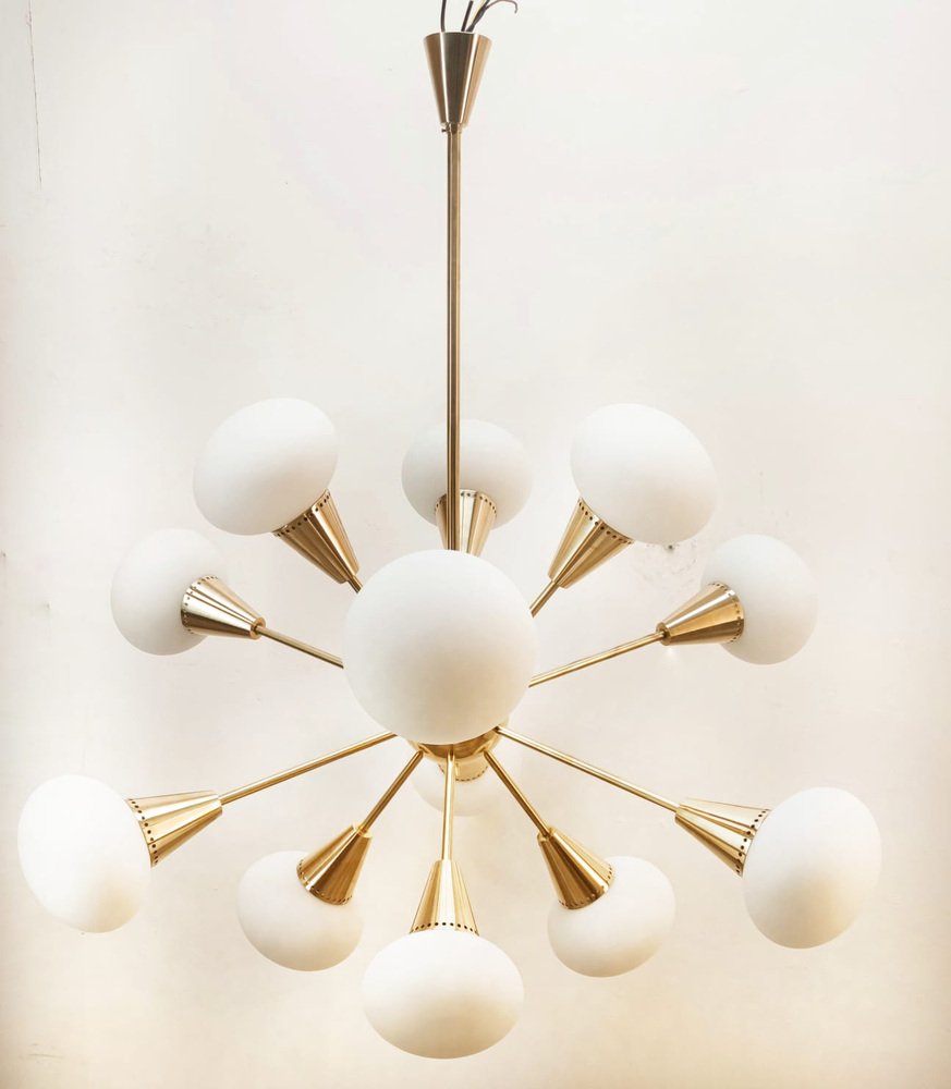 Sputnik 12-Light Chandelier in Brass and Glass for sale at Pamono