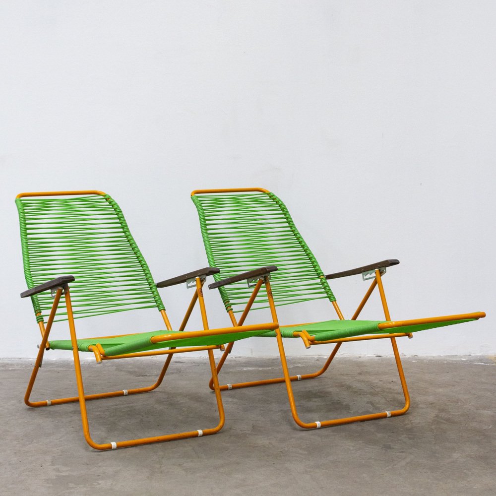 Set of Outdoor Deck Chairs with Corded PVC, 1960s for sale at Pamono