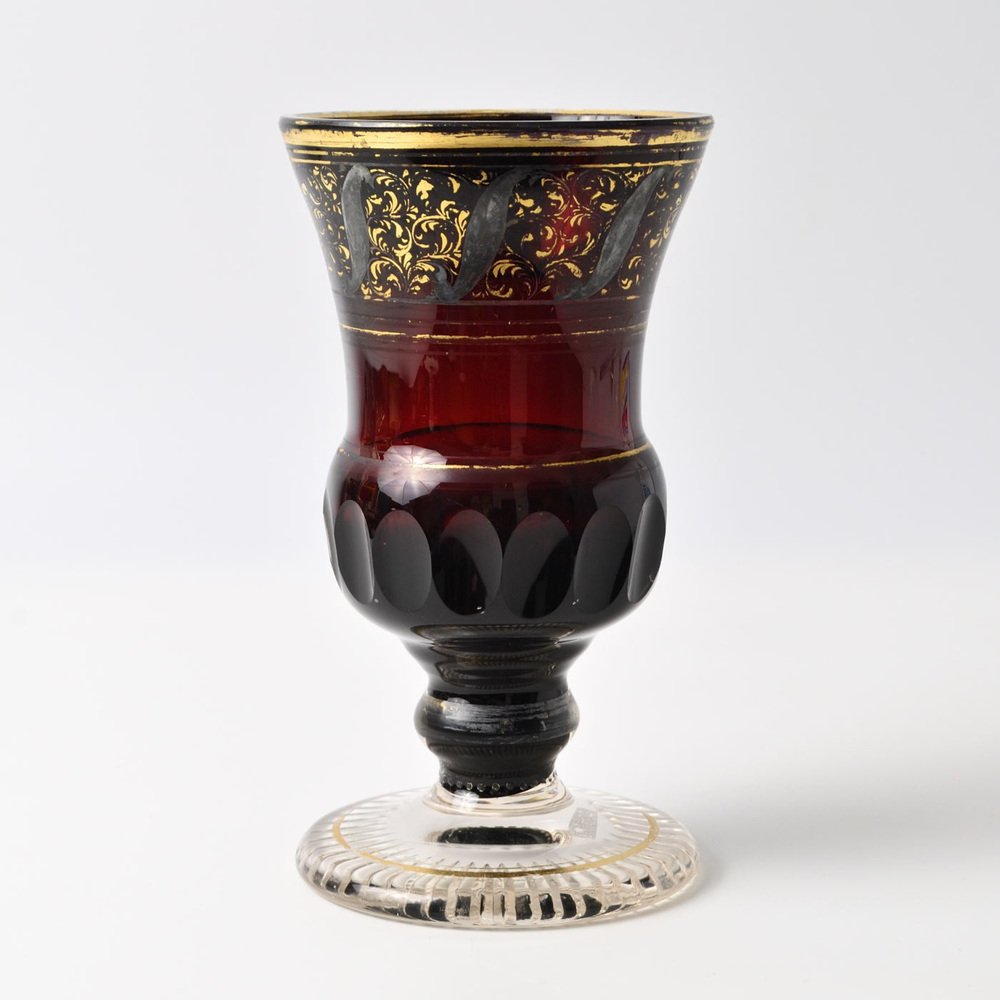 19th Century Bohemian Ruby Red Glass Goblet for sale at Pamono