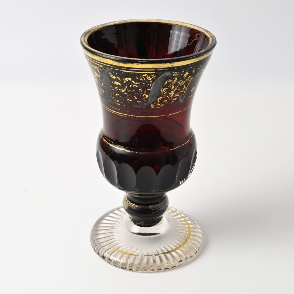 19th Century Bohemian Ruby Red Glass Goblet for sale at Pamono