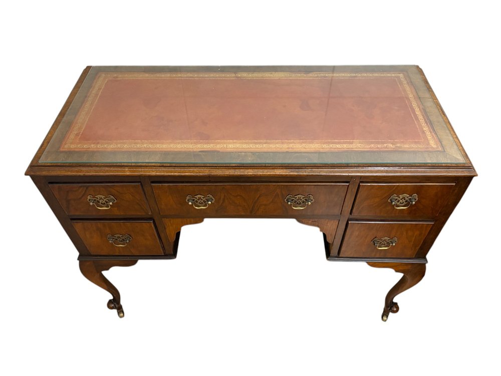 Antique Writing Desk with Leather Inlay and Cabriole Legs on Castor ...