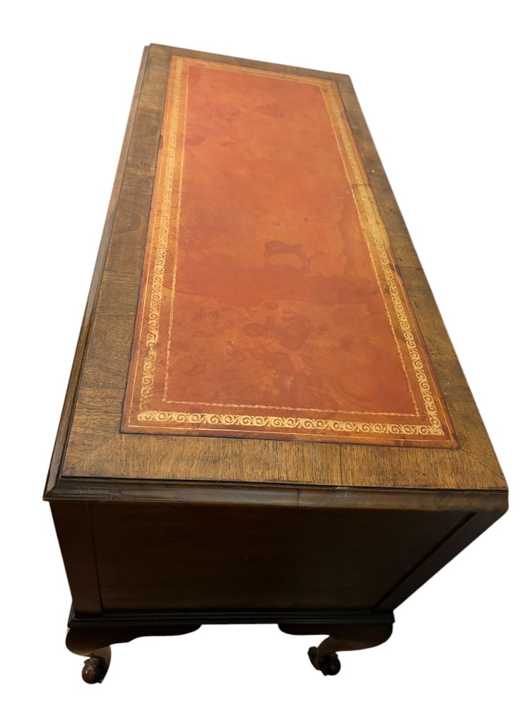 Antique Writing Desk with Leather Inlay and Cabriole Legs on Castor ...