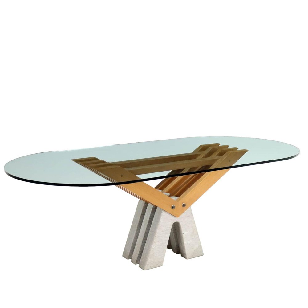 Vintage 21st Century Table in Granit, Wood & Glass Top, Italy for sale ...
