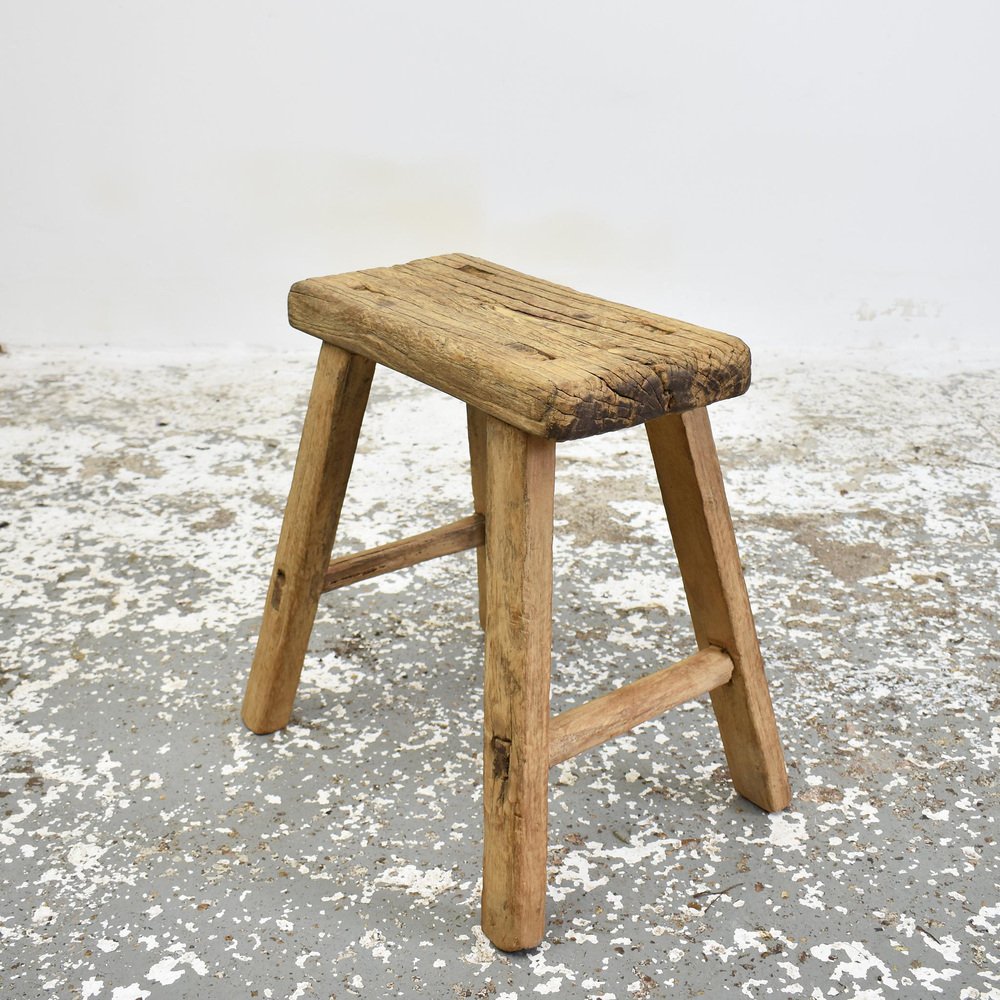 Antique Rustic Stool in Elm for sale at Pamono