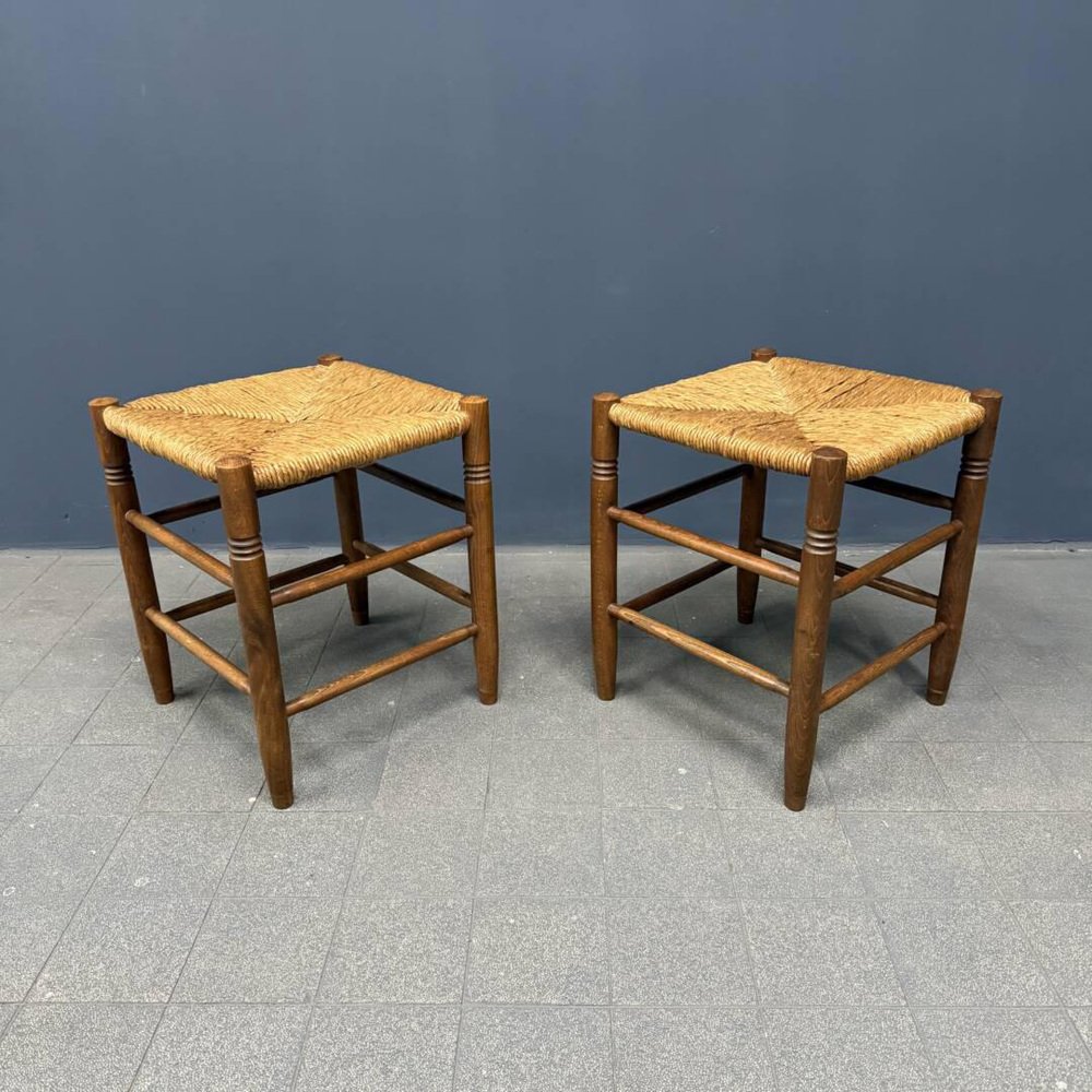 Set of Vintage Dutch Beech Stools with Piping Seats, 1960s for sale at ...