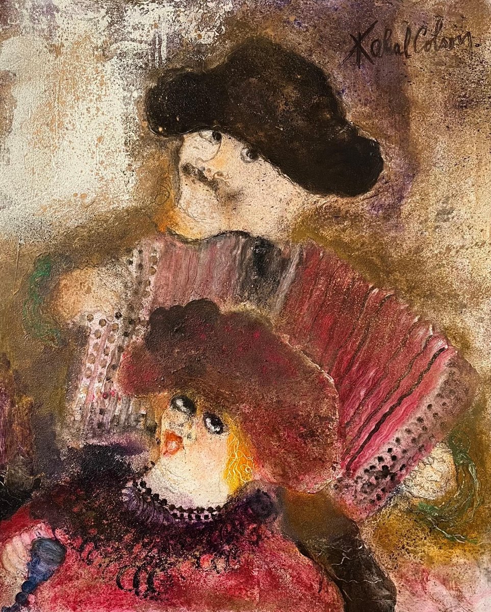 Chantal Kakal Colson, Man with Accordion, Oil on Canvas for sale at Pamono