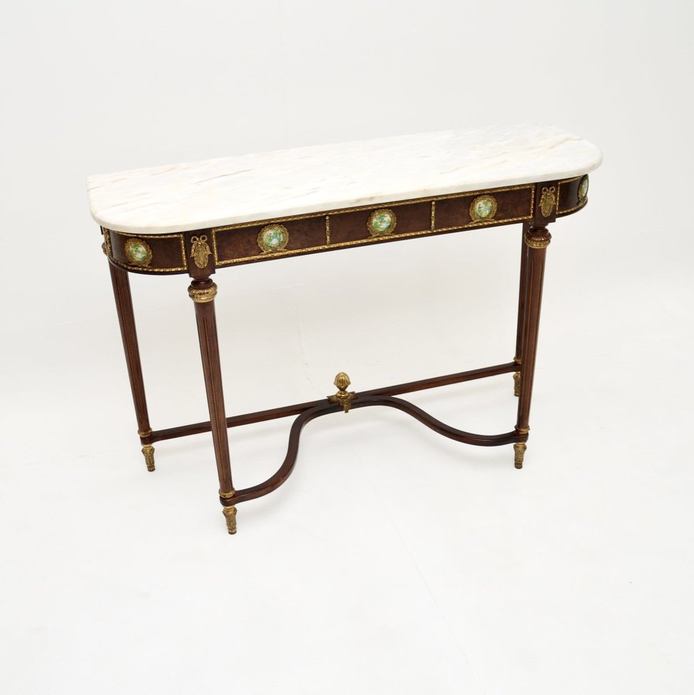 French Marble Top & Walnut Console Table, 1930s for sale at Pamono