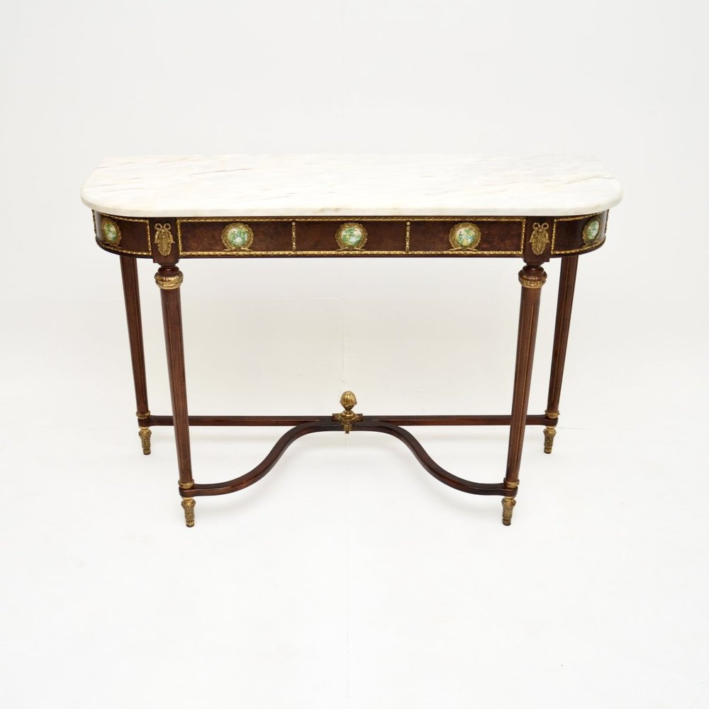 French Marble Top & Walnut Console Table, 1930s for sale at Pamono