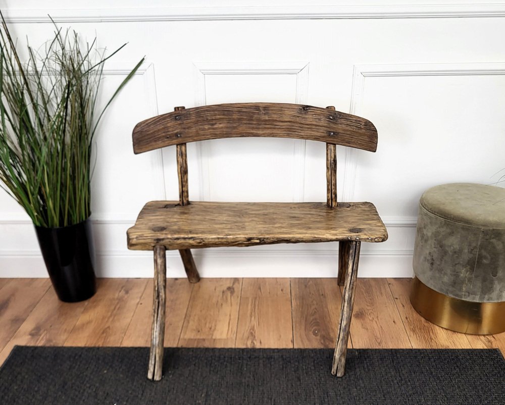 Italian Rustic Minimal Wooden Backrest Bench, 1890s for sale at Pamono