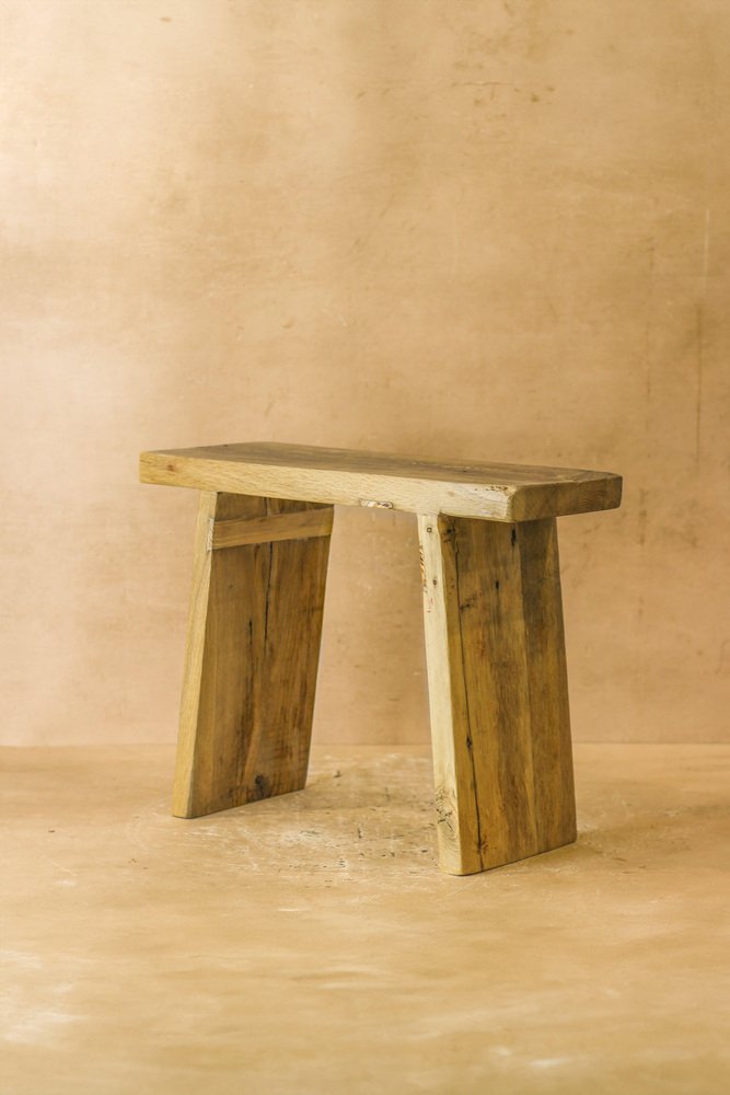 Vintage Rustic Square Elm Stool for sale at Pamono