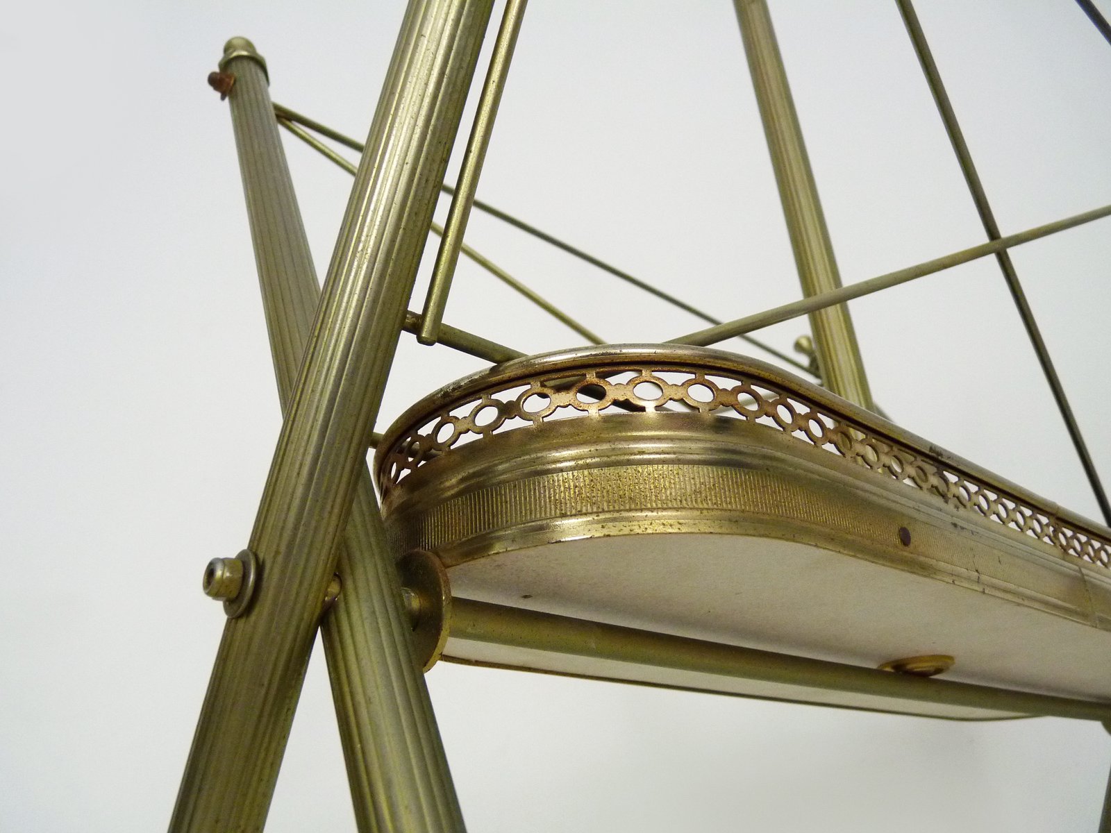 Neoclassical Baroque Folding Magazine Rack in Gold Metal, 1950s for sale at Pamono