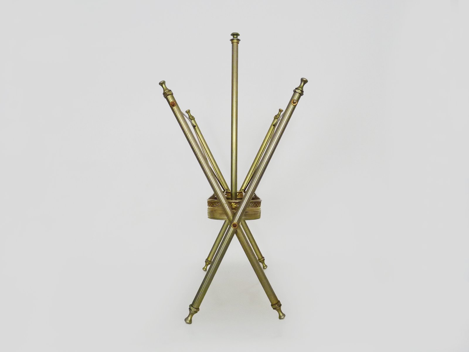 Neoclassical Baroque Folding Magazine Rack in Gold Metal, 1950s for sale at Pamono