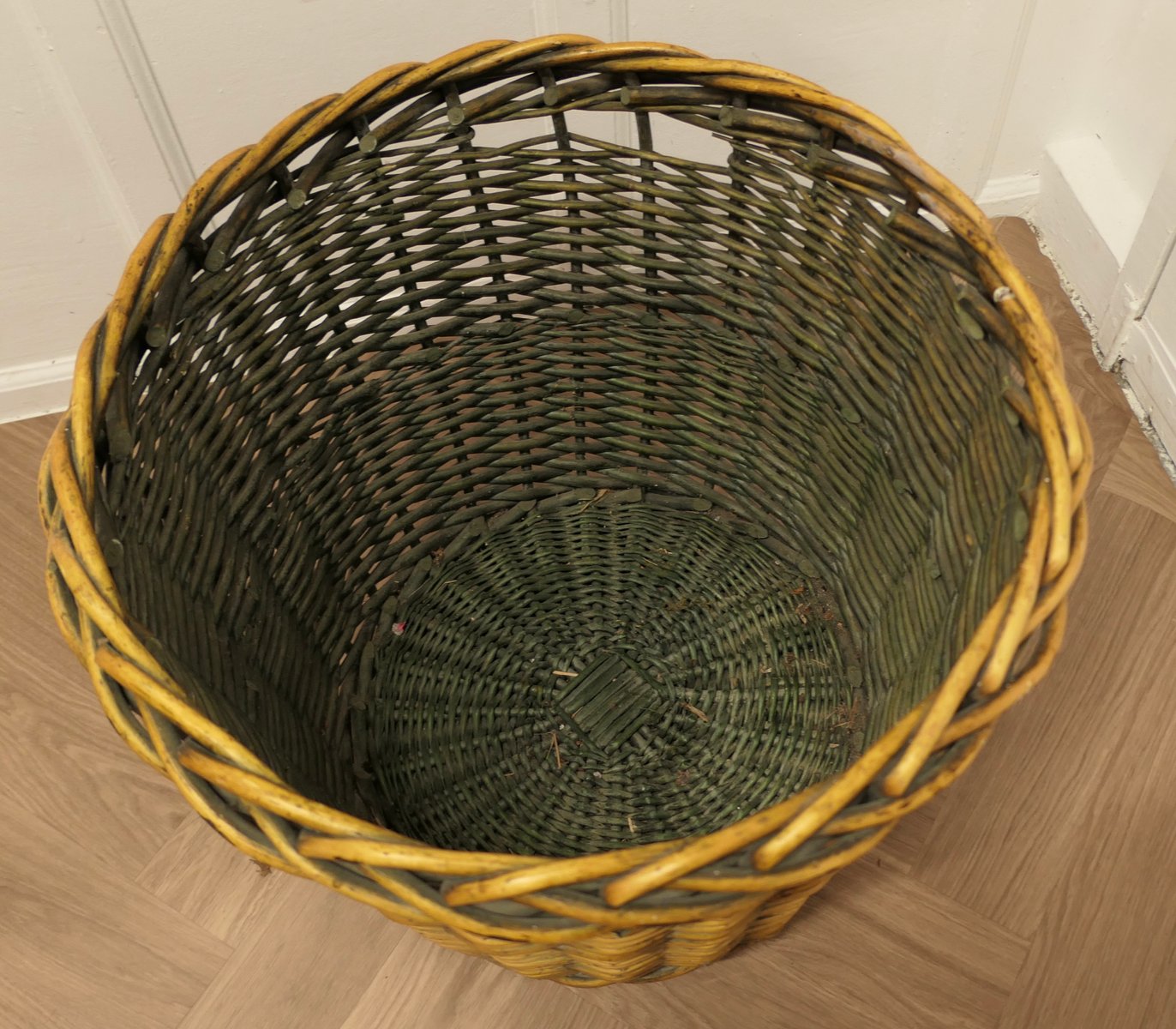 Large Round Woven Willow Log Basket for sale at Pamono
