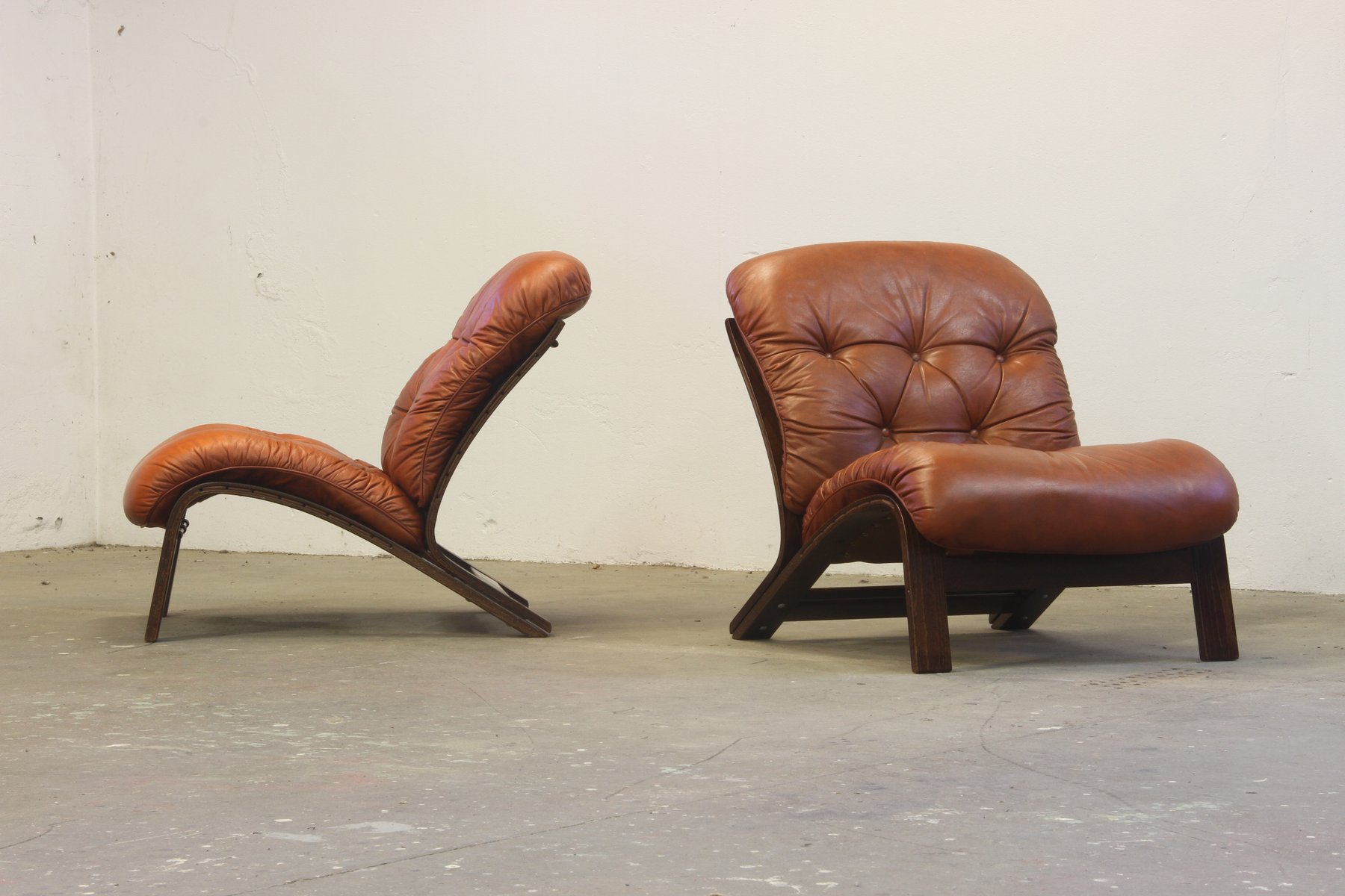 Set of Leather Lounge Chairs by Elsa Solheim & Nordahl Solheim for Rybo ...