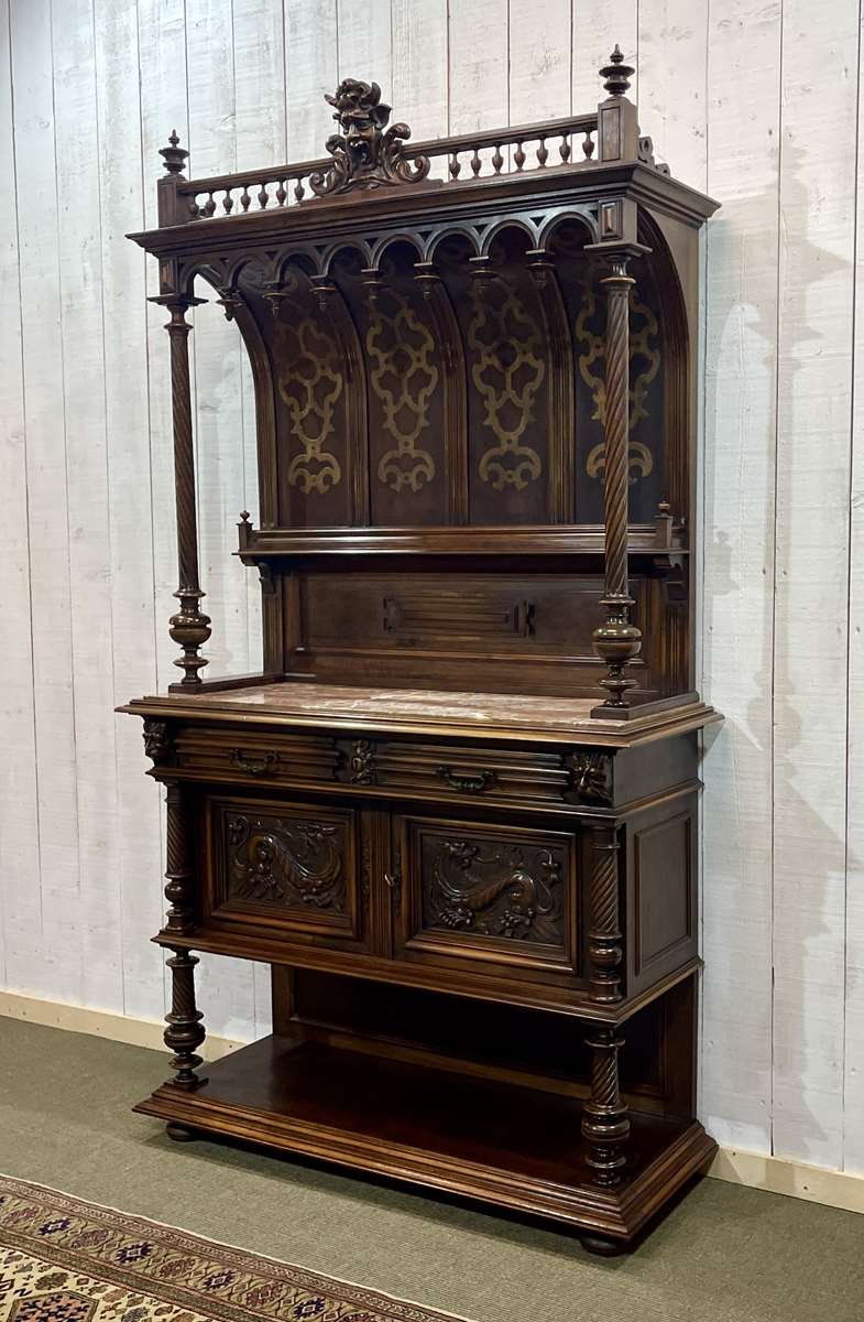 Gothic Sideboard in Walnut and Marble Top, Early 20th Century for sale ...