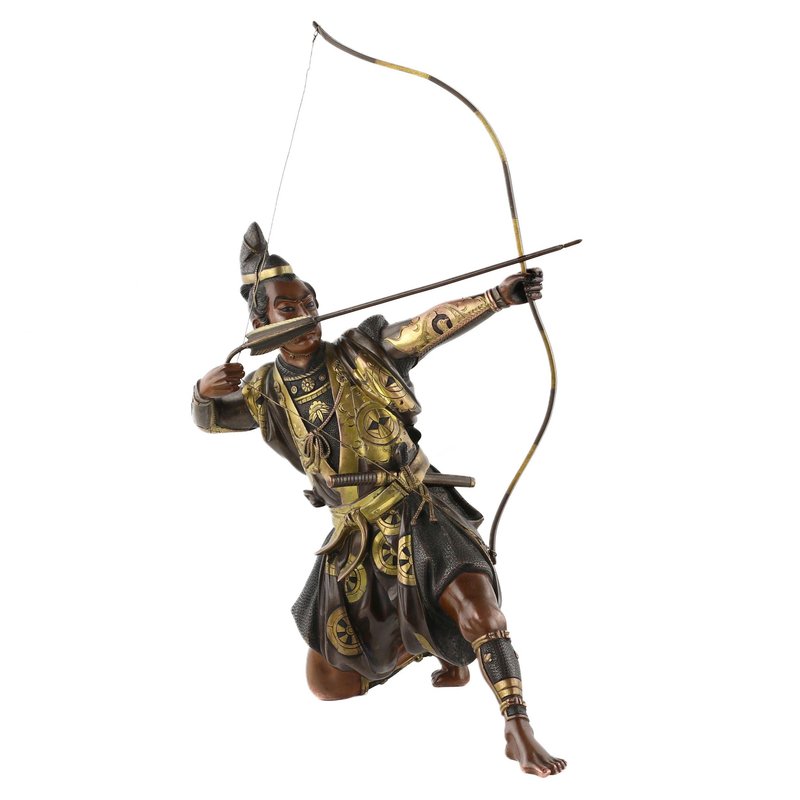 Meiji Bronze Figure of Samurai Archer with Longbow by Yoshimitsu Hou ...