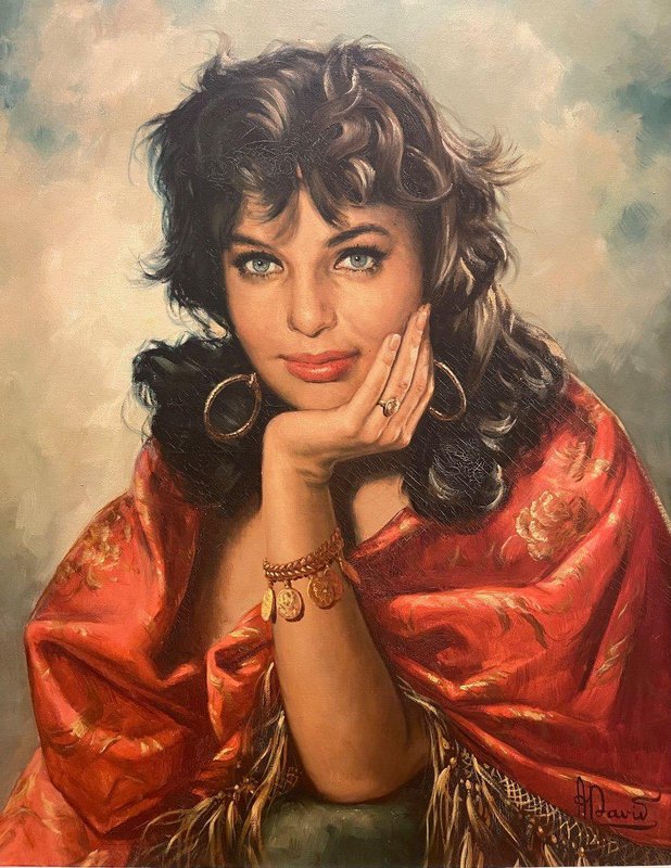 André David, Portrait of a Young Lady, Oil Painting for sale at Pamono