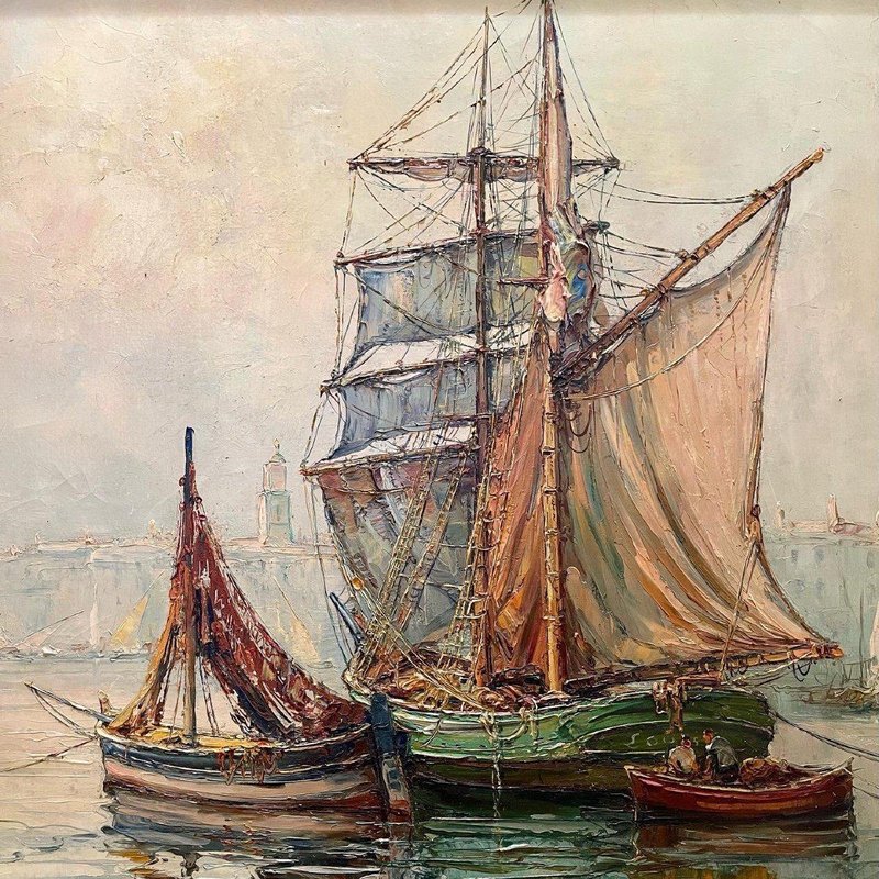 Maurice Barle, Sailboats in Provence, Oil Painting for sale at Pamono
