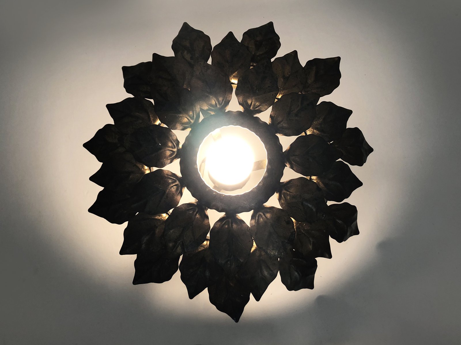 Sun Ceiling Light in Gold Metal, 1970s for sale at Pamono