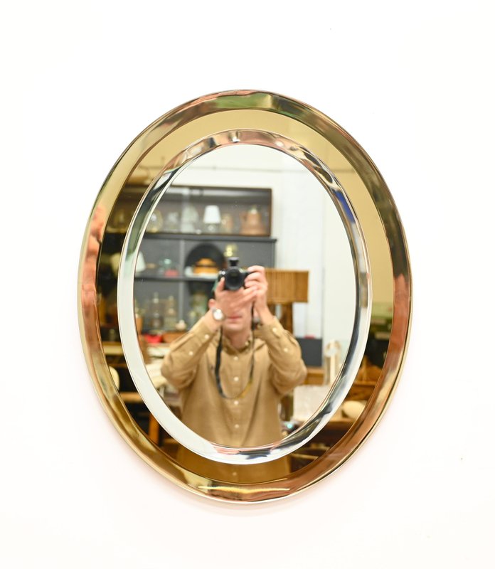 Italian Oval Double Beveled Mirror attributed to Cristal Arte, Italy ...