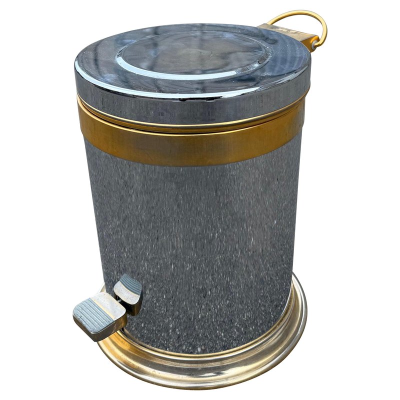 French Art Deco Trash Can in Chrome and Brass, 1981 for sale at Pamono