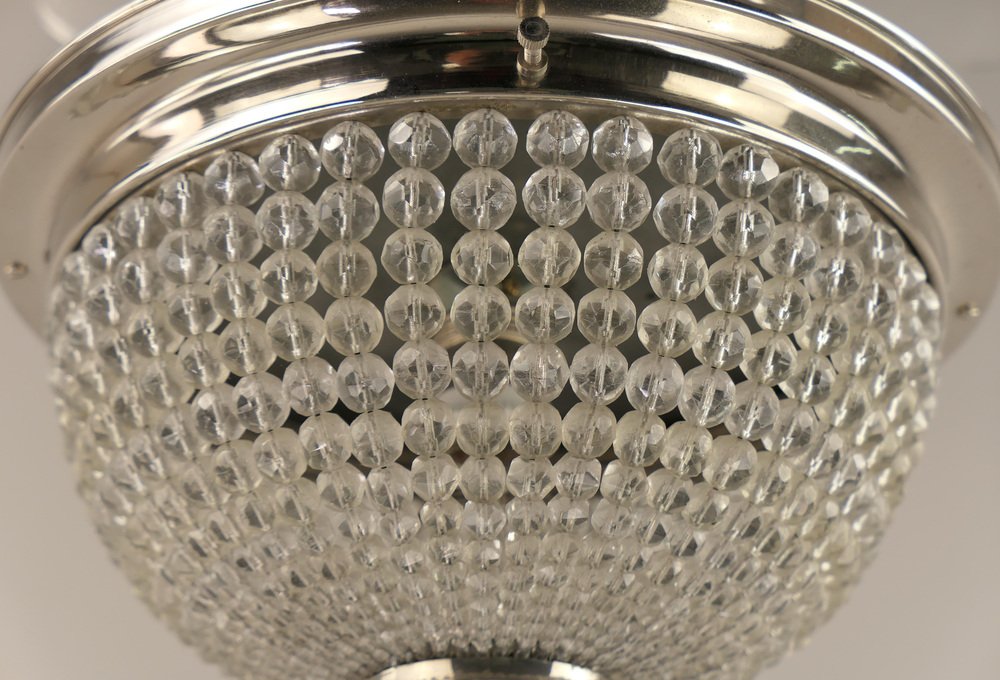 Chrome-Plated Ceiling Light with Faceted Crystal Glass Beads, France ...