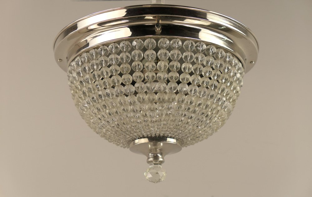Chrome-Plated Ceiling Light with Faceted Crystal Glass Beads, France ...