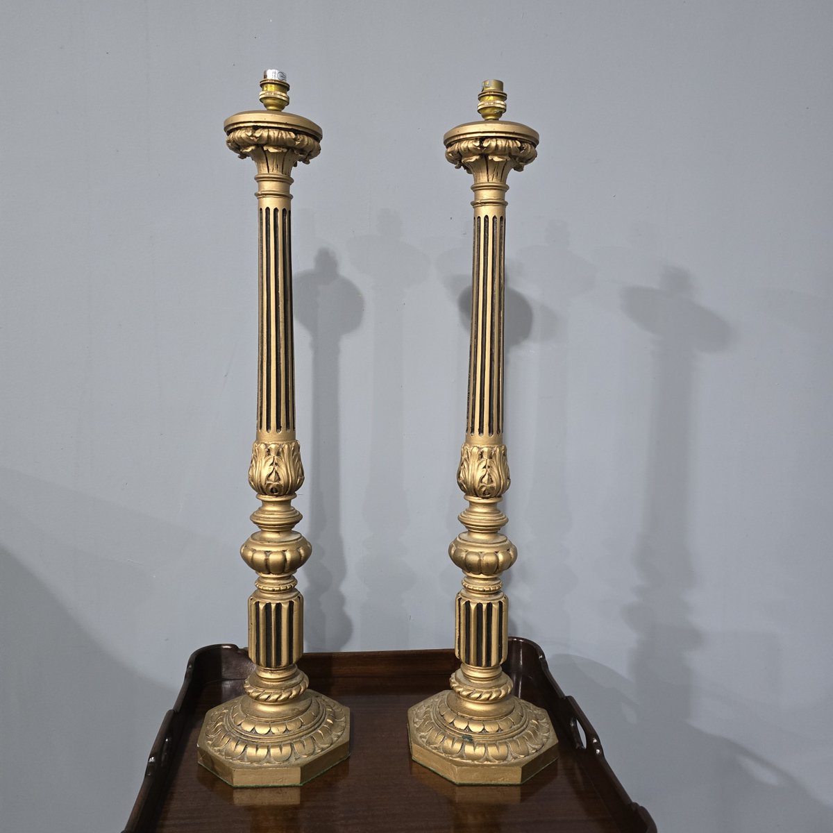 Tall Gold Table Lamps, 1950, Set of 2 for sale at Pamono