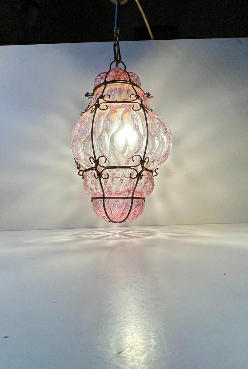 Pink Raspberry Pendant Lamp in Cage Murano Glass from Seguso, 1950s for ...