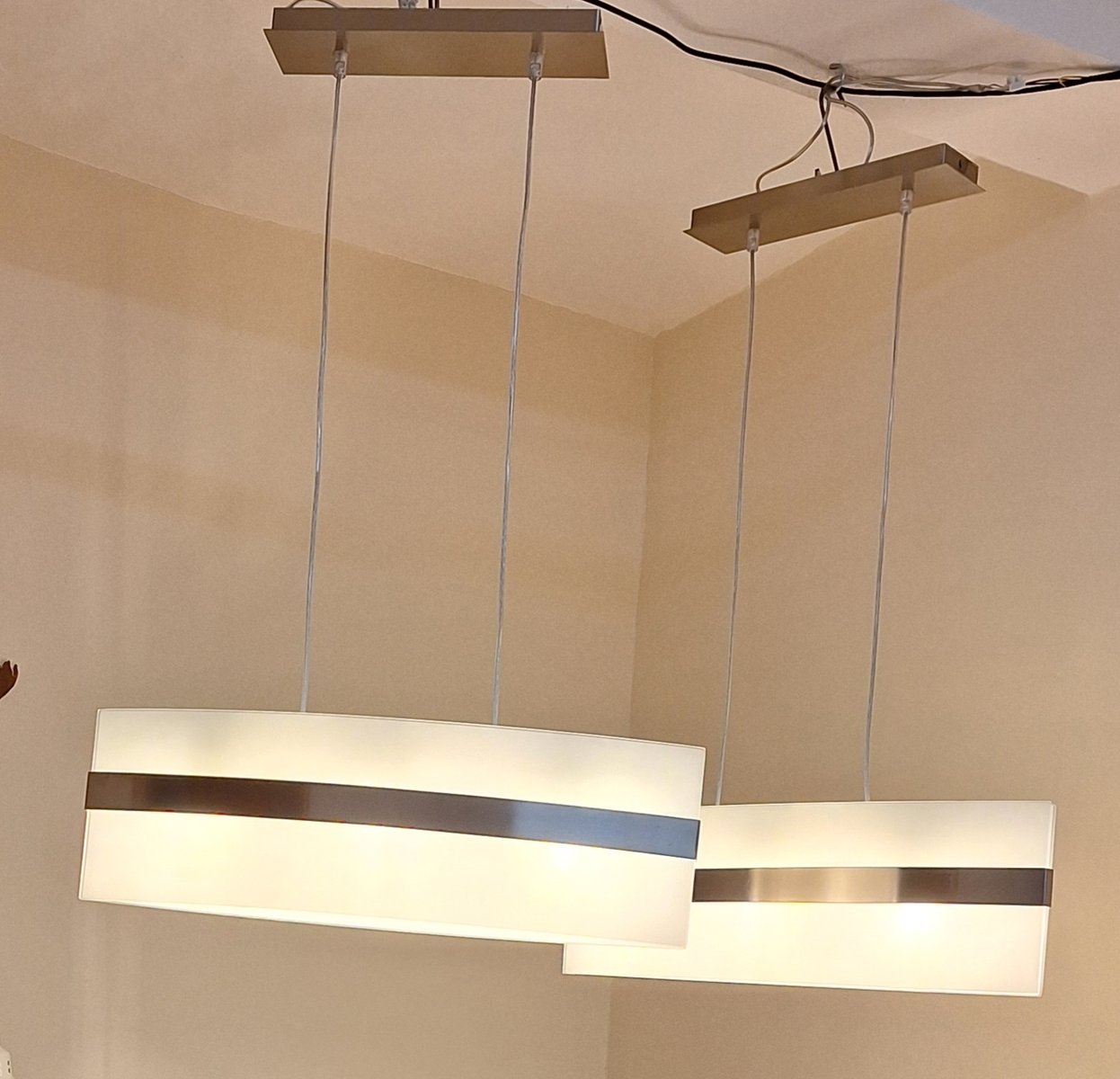Vintage Ceiling Lamps with Stainless Steel Frames and Arched Glass ...