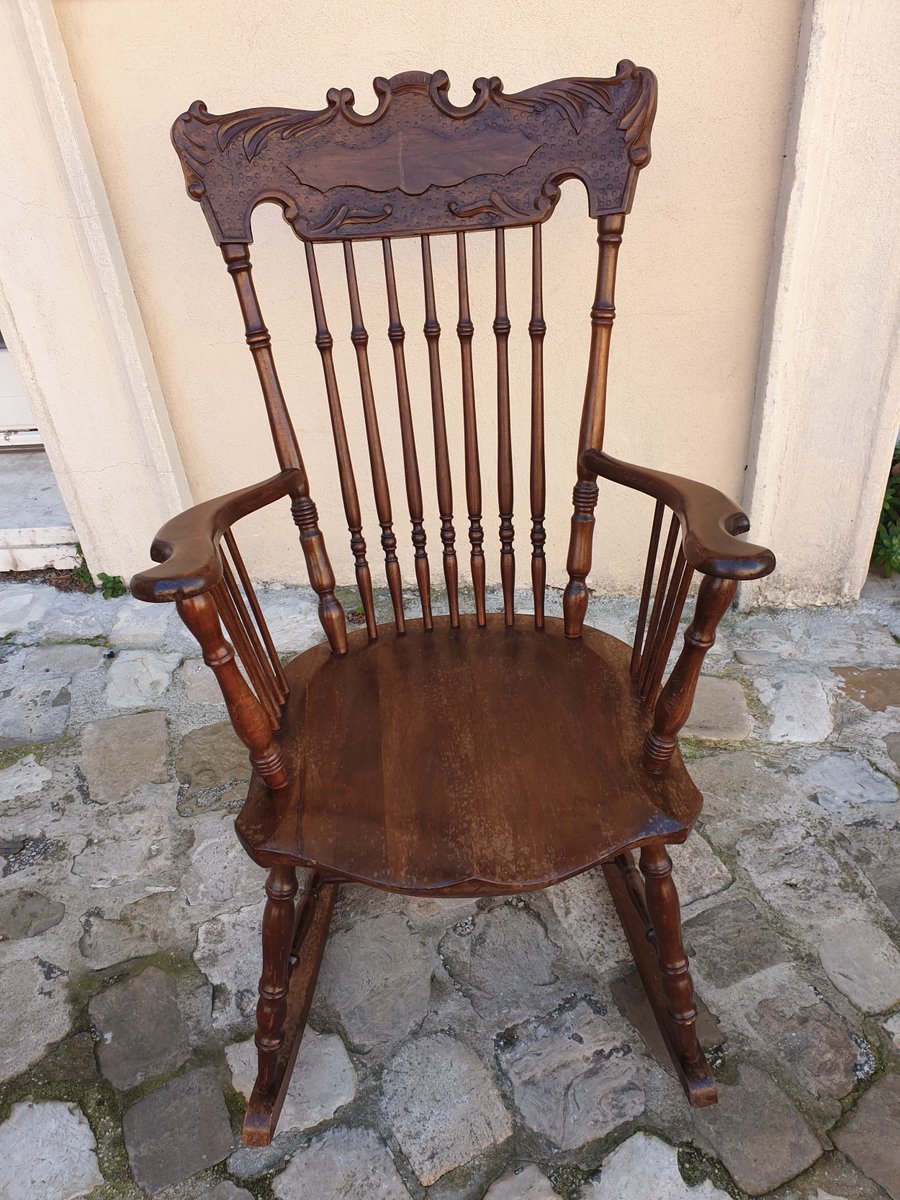 English Victorian Walnut Rocking Armchair, 1890s for sale at Pamono