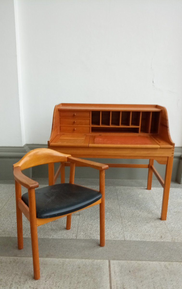 Oregon Pine Desk and Chair by Andreas Hansen for Hadsten, 1970s, Set of ...