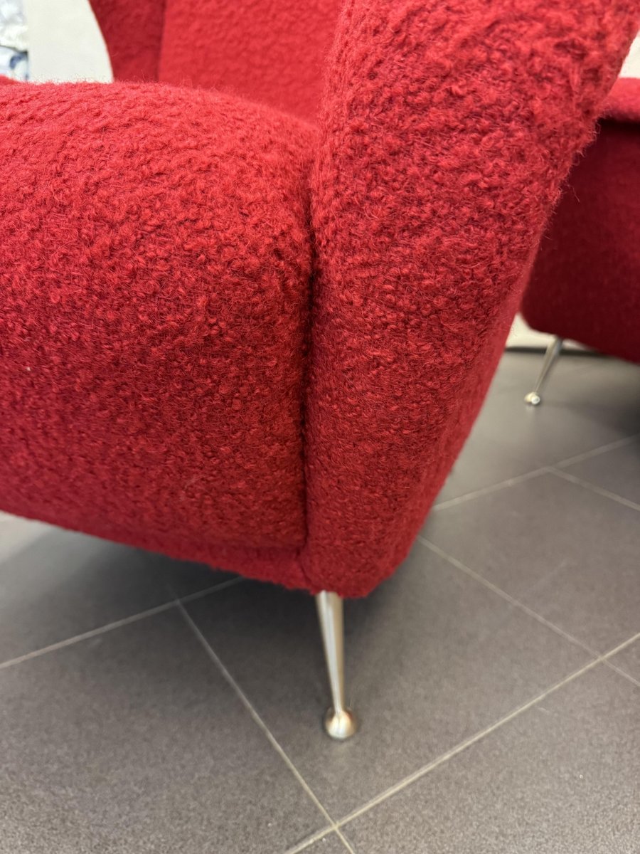 Set of Armchairs in Red Bouclè, 1950s for sale at Pamono