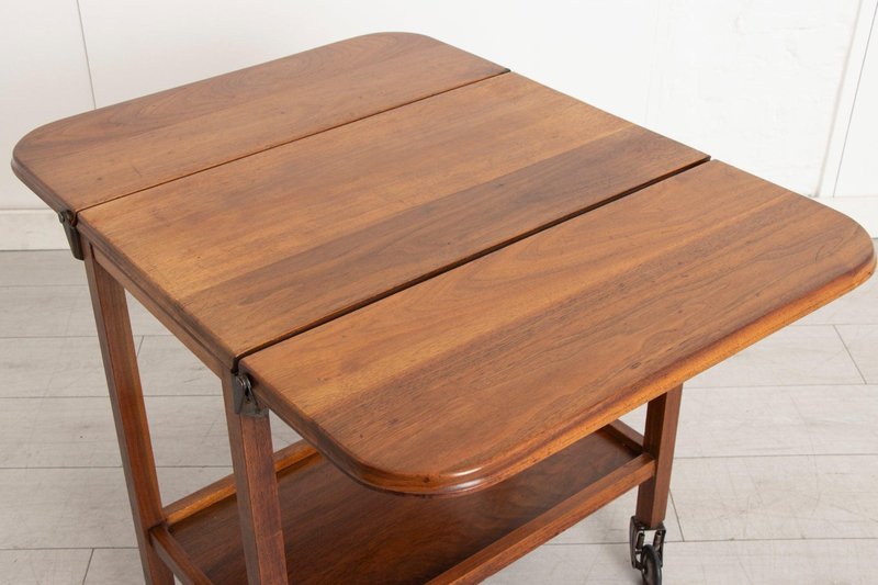 Mid-Century Walnut Drop-Leaf Serving Trolley for sale at Pamono
