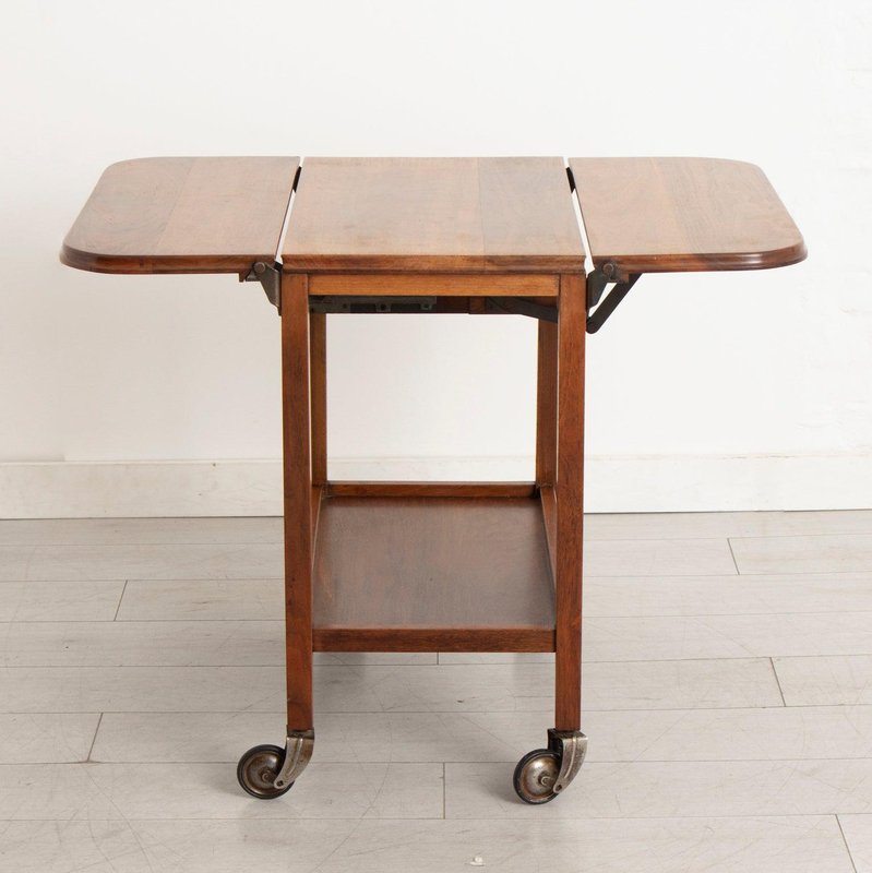 Mid-Century Walnut Drop-Leaf Serving Trolley for sale at Pamono