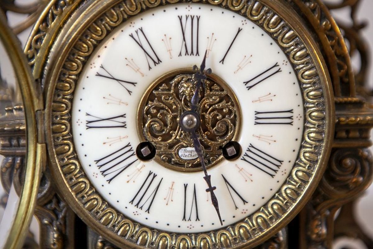French Style Mantel Clock with Candelabras, Early 20th Century, Set of ...