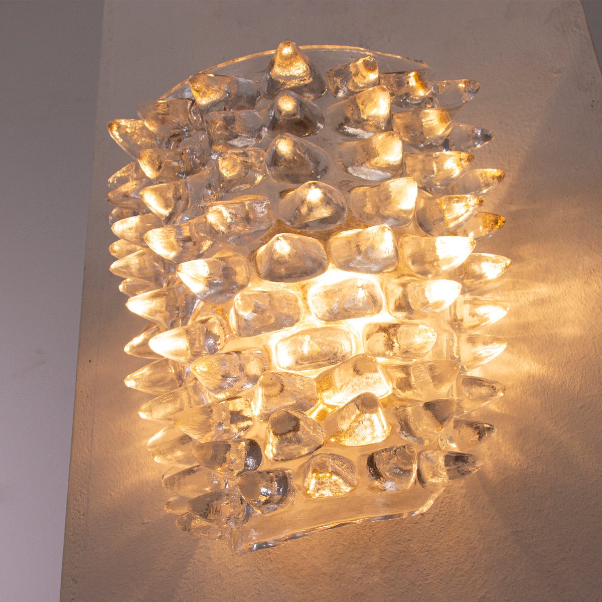 Large Wall Lamp with Spikes, Gold Finish Frame and Thick and Massive Transparent Murano Glass ...
