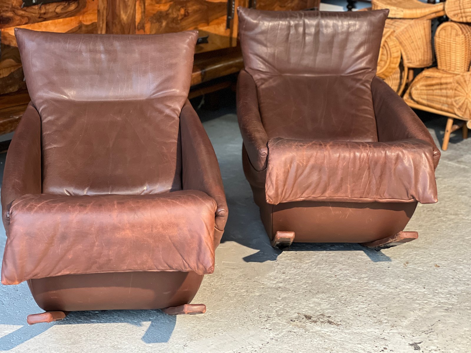 Set of Rocking Chairs in Brown Leather from De Sede, Switzerland, 1970s ...