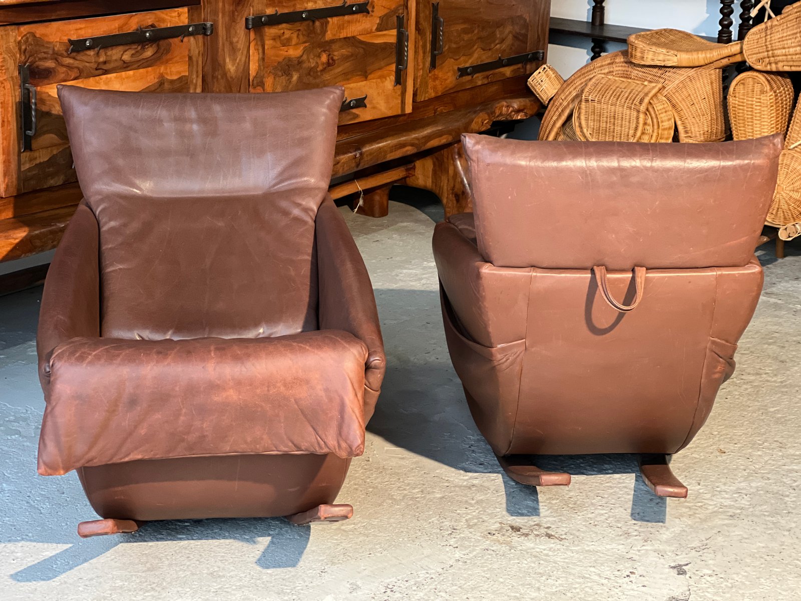 Set of Rocking Chairs in Brown Leather from De Sede, Switzerland, 1970s ...
