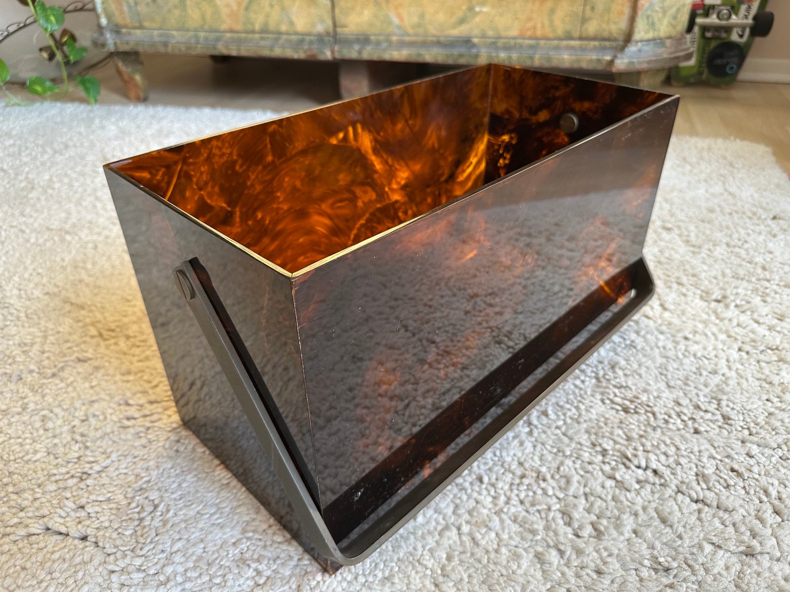 Acrylic Magazine Box with Brass Handle in Faux Tortoiseshell, 1970s for ...
