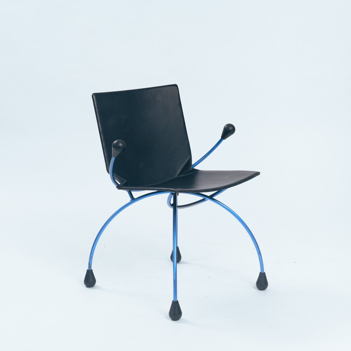 Vintage Black Leather Chair in Blue Metal by Pierre Mazairac & Karel ...