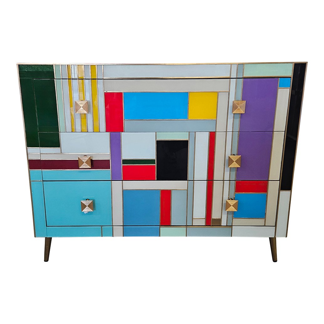 Colored Glass Chest of Drawers, 1980s for sale at Pamono