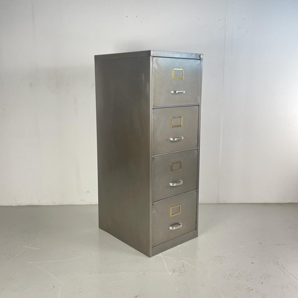 Steel 4 Drawer Filing Cabinet with Brass Label Inserts for sale at Pamono