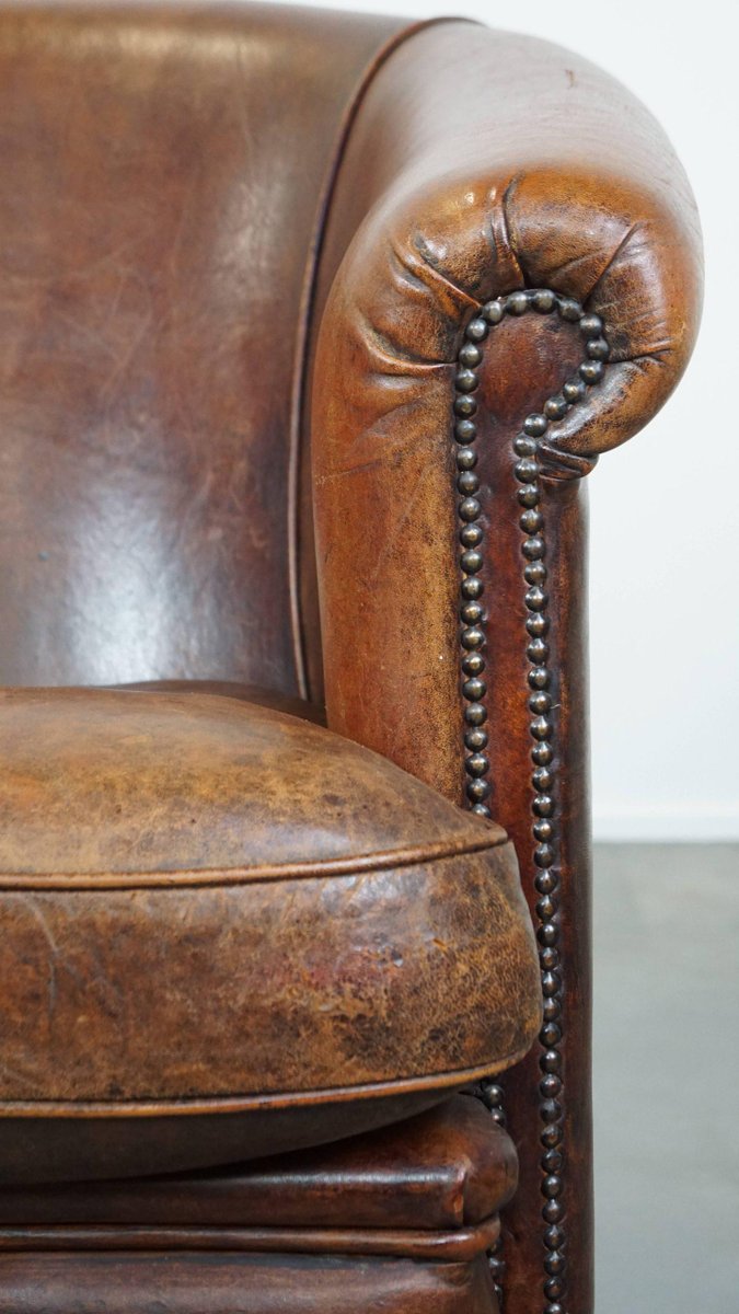 Cognac-Colored Leather Club Chair for sale at Pamono